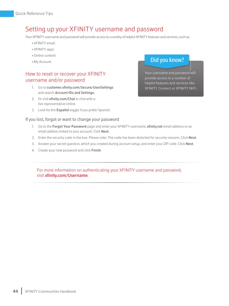 XFINITY Username and Password Guide | PDF
