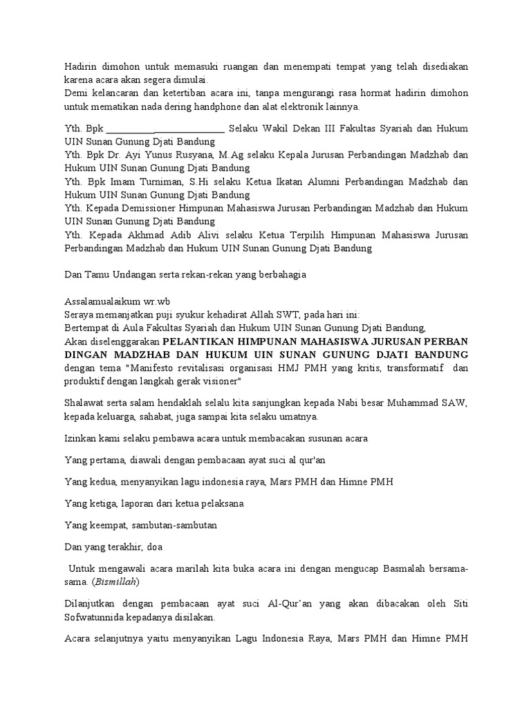 Contoh Naskah MC Acara Pelantikan | PDF