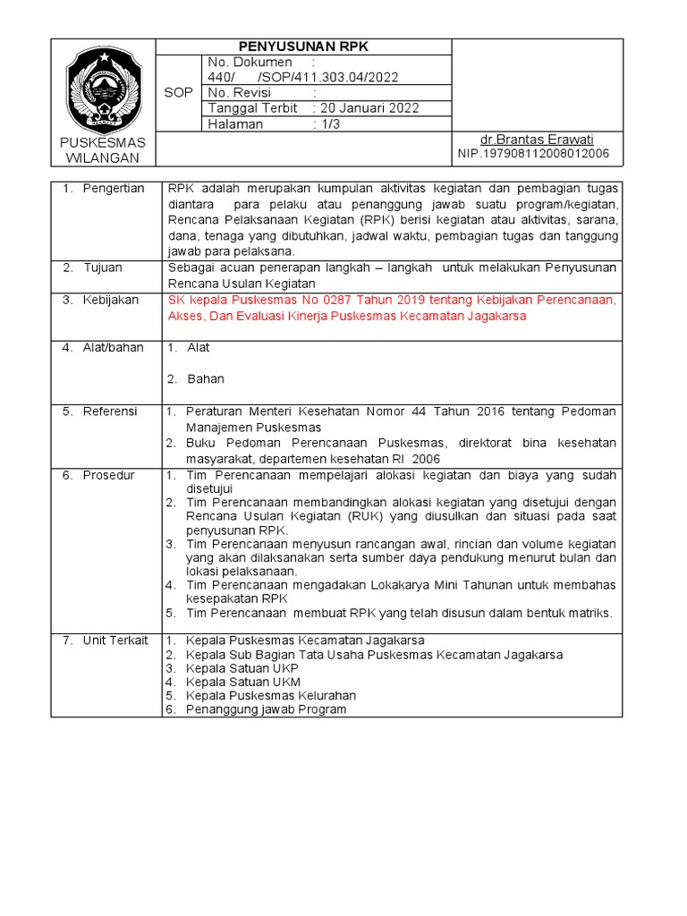 SOP Penyusunan RPK | PDF