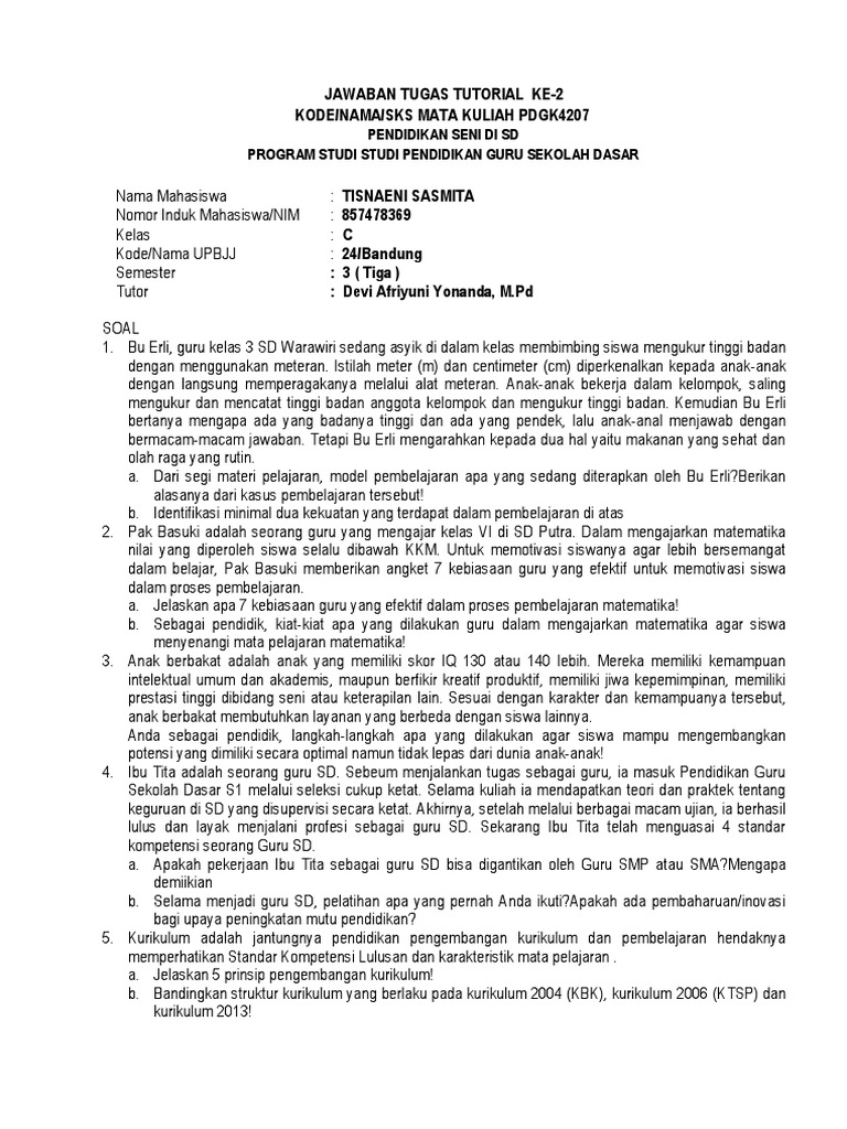 Jawaban Soal Tt2 Prespektif Pendidikan Tisnaeni Sasmita | PDF