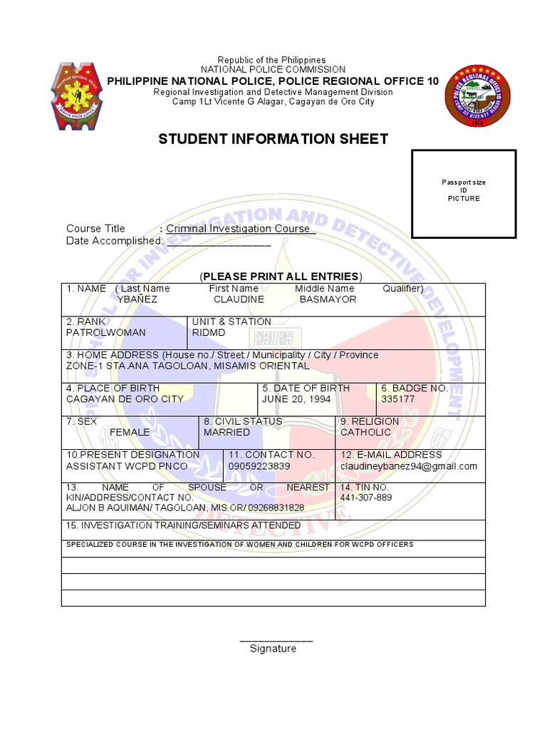 Student Information Sheet | PDF