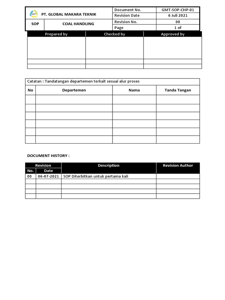 Gmt-Sop-Chp-001 Sop Coal Handling | PDF