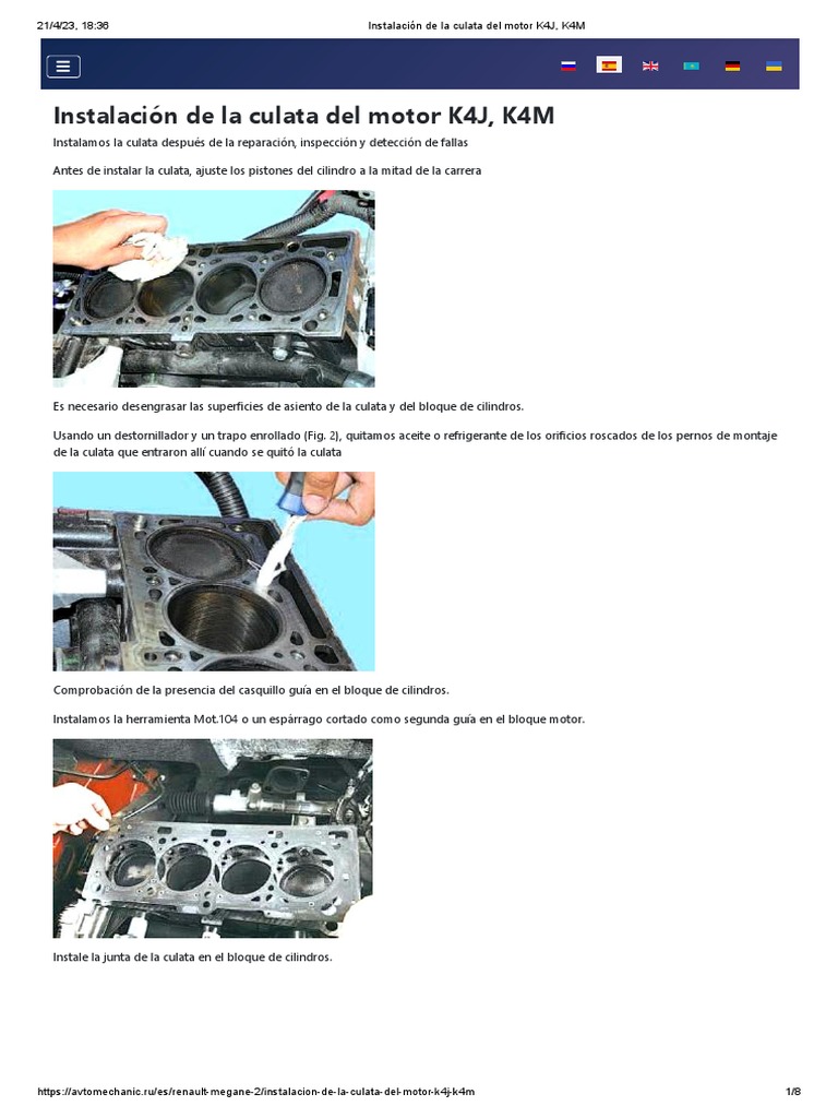 Instalación de La Culata Del Motor K4J, K4M | PDF | Tecnología