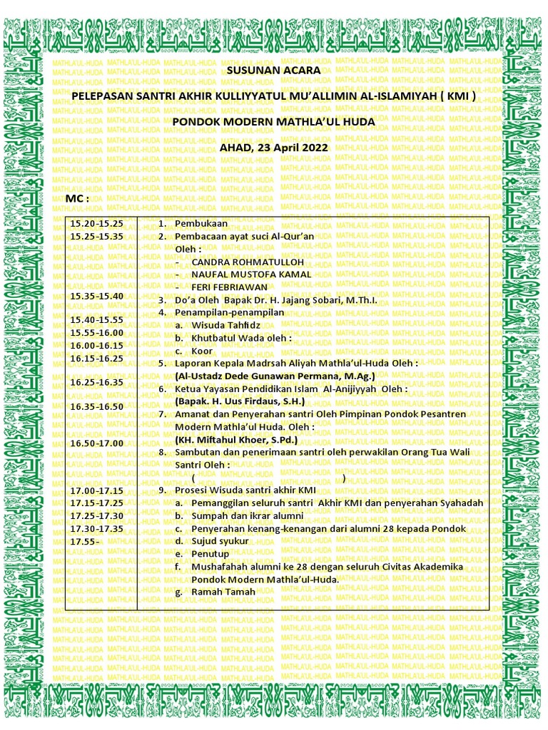Susunan Acara Pelepasan 2022 | PDF