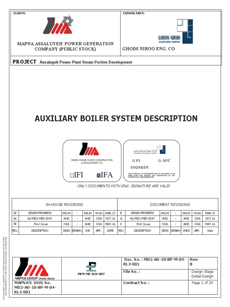 AUXILIARY BOILER System Description | PDF | Boiler | Steam