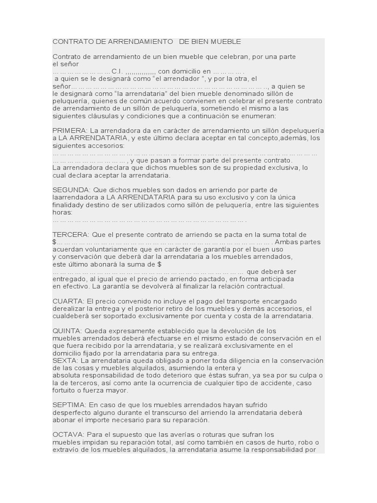 Contrato de Arrendamiento de Bien Mueble | PDF | Derecho privado | Ley ...