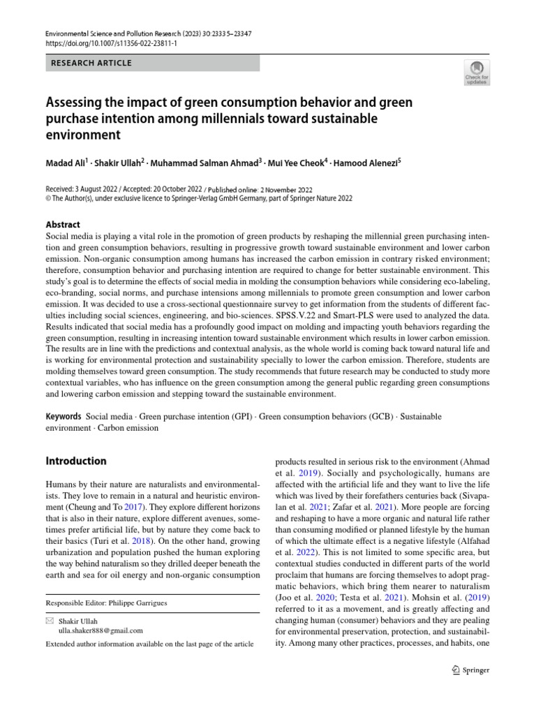 Assessing The Impact of Green Consumption Behavior and Green Purchase Intention Among ...