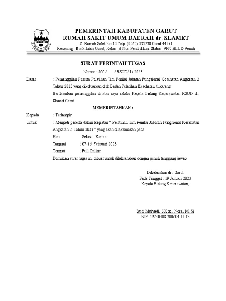 2 Surat Tugas Mengikuti Pelatihan | PDF