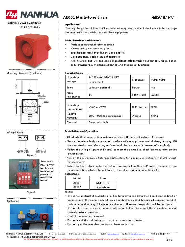 AE001 Multi-Tone Siren | PDF