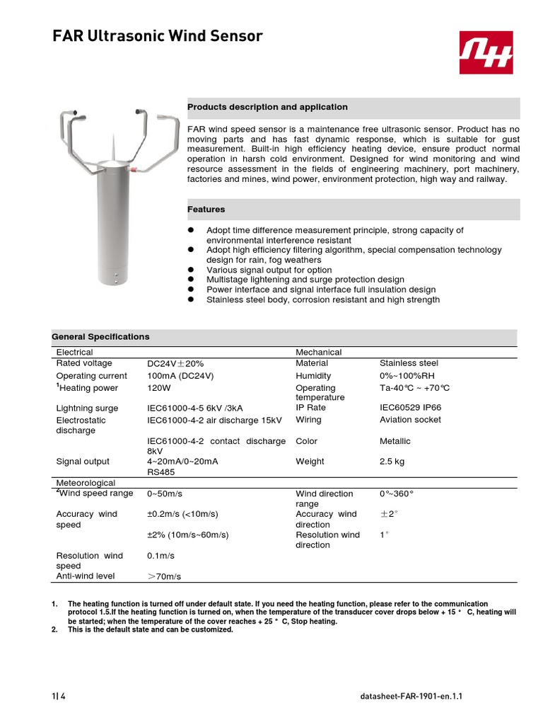 Ultrasonic Wind Sensor 4-20mA Output | PDF | Byte | Electrical Engineering