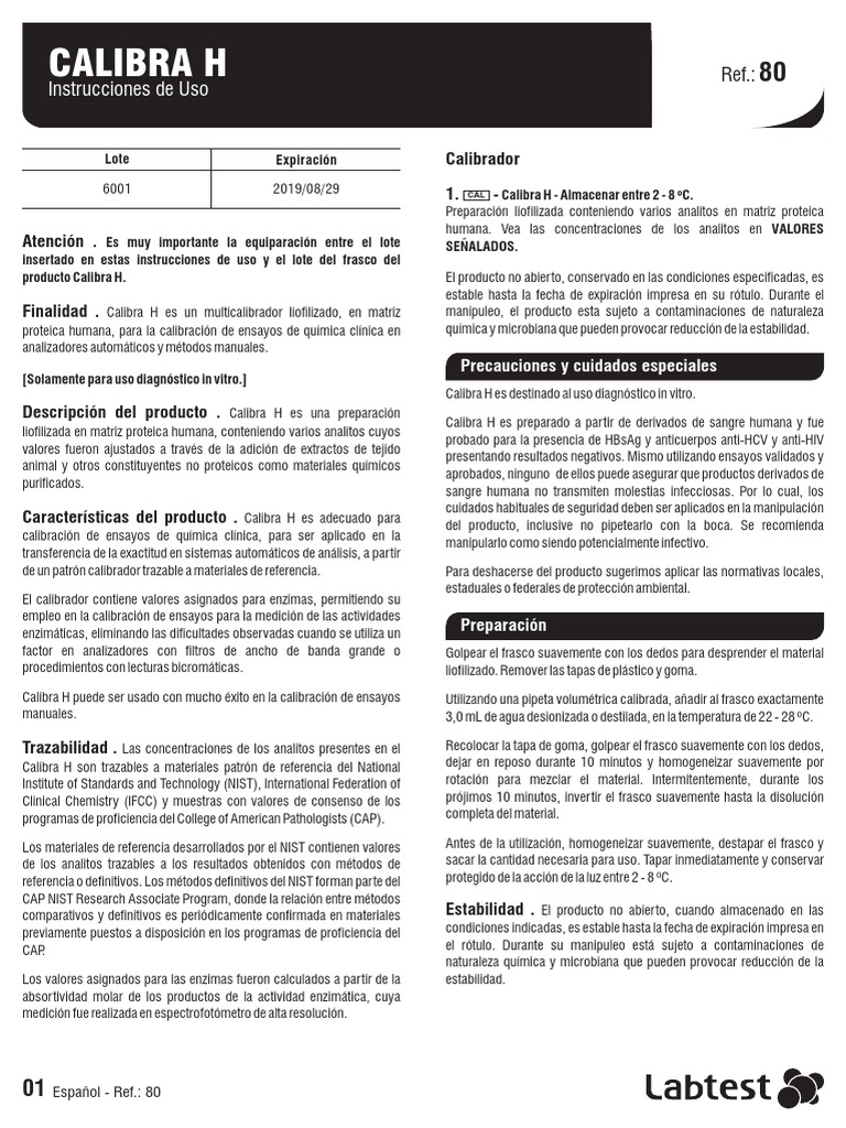Calibra H 80 Lote6001 Esp | PDF
