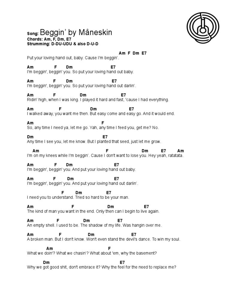 Beggin' by Måneskin PDF Chord Sheet | PDF