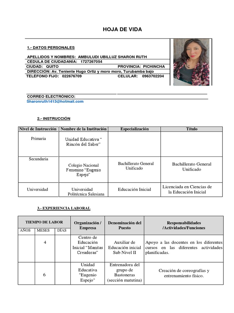 Hoja de Vida | PDF | Educación de la primera infancia
