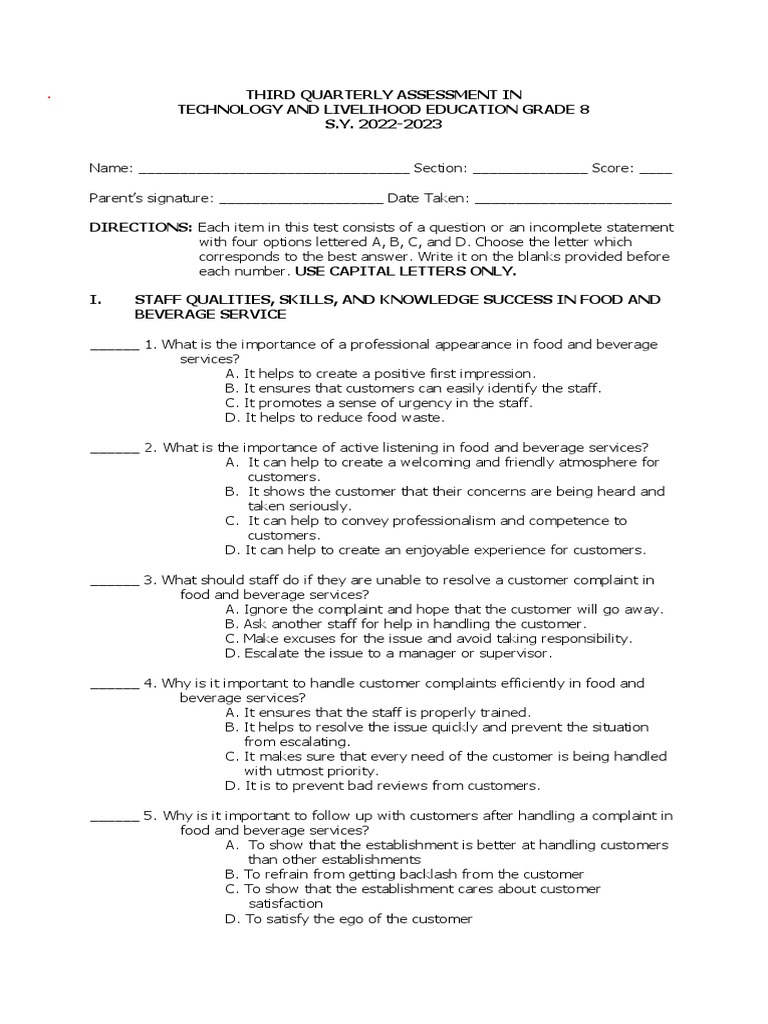 Grade 8 TLE Quarterly Assessment | PDF | Business