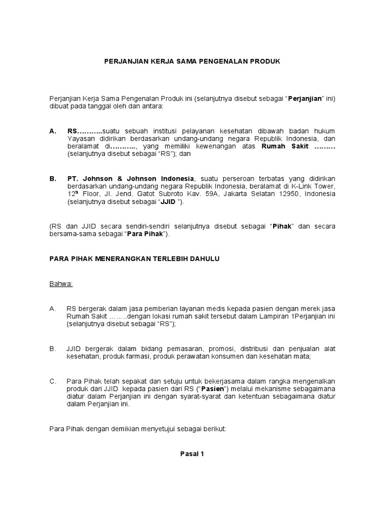 Draft MOU 2023 J&J Dengan RS | PDF