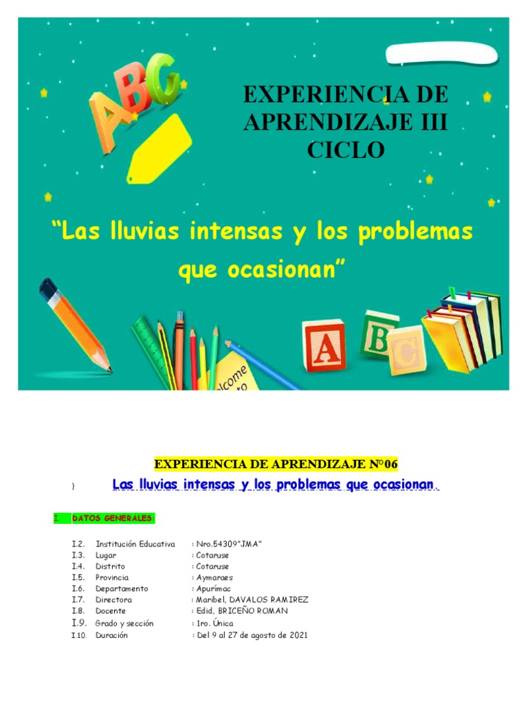 Experiencia 6 de Aprendizaje III Ciclo | Descargar gratis PDF | Evaluación | Aprendizaje