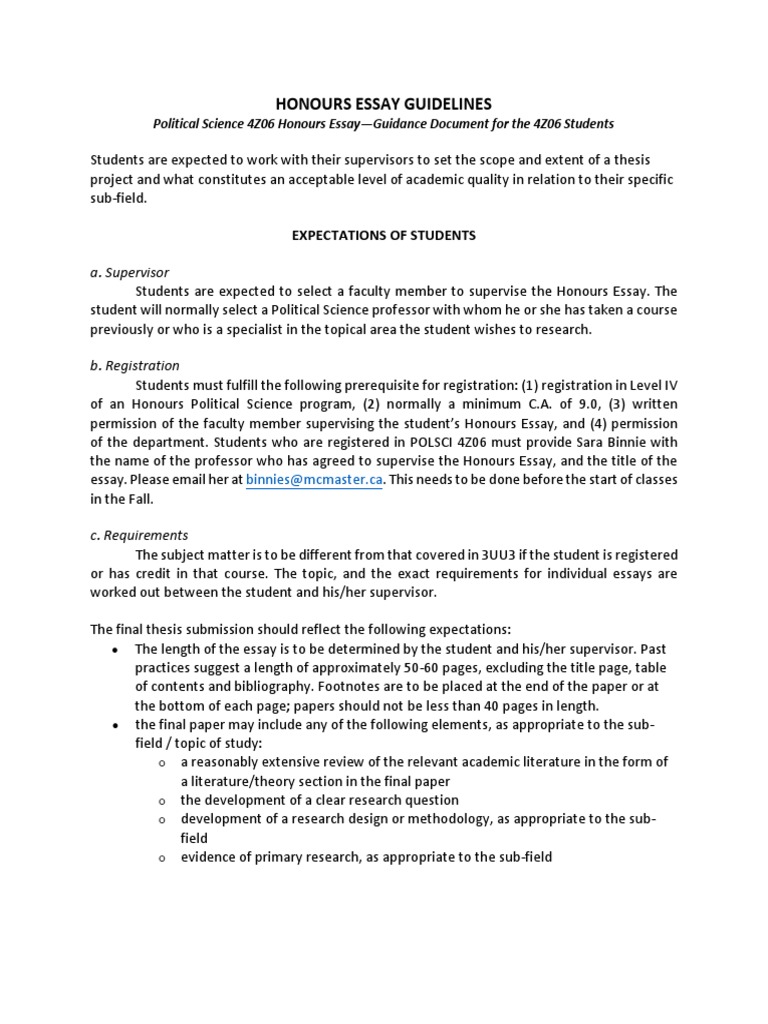 POLSCI 4Z06 Student Guidance | Download Free PDF | Thesis | Essays