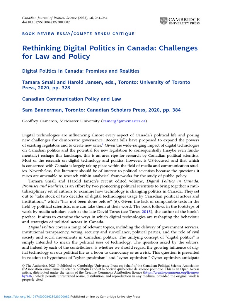 Rethinking Digital Politics in Canada Challenges For Law and Policy ...
