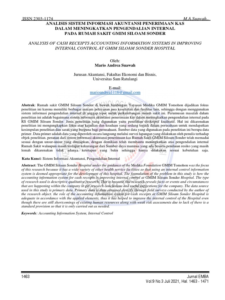 Analisis Sistem Informasi Akuntansi Penerimaan Kas Dalam Meningkatkan ...