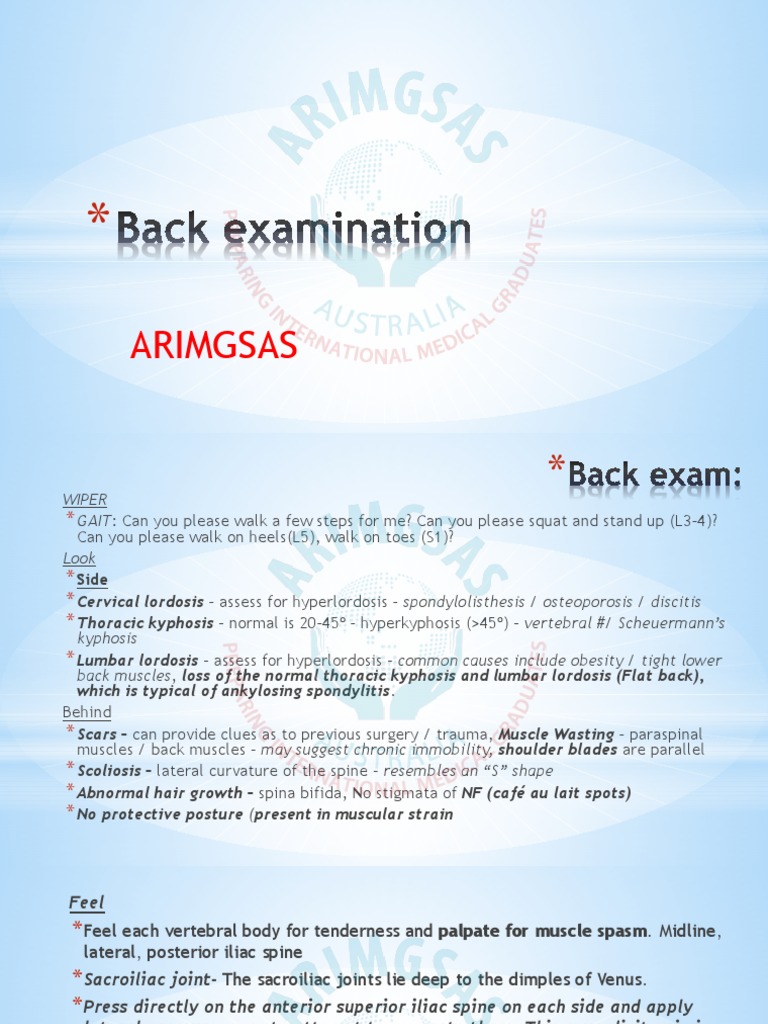 Day 2 - Back Exam | PDF | Anatomical Terms Of Motion | Vertebral Column