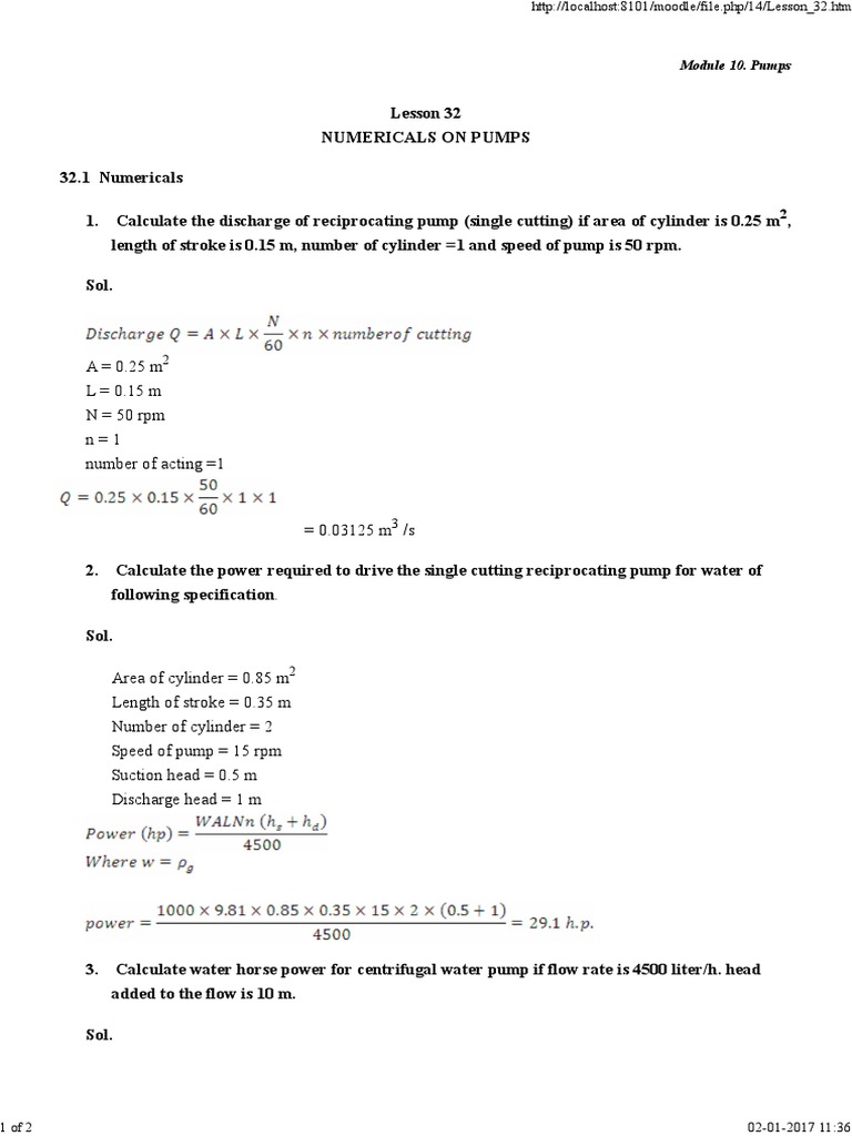 Numericals On Pumps | PDF
