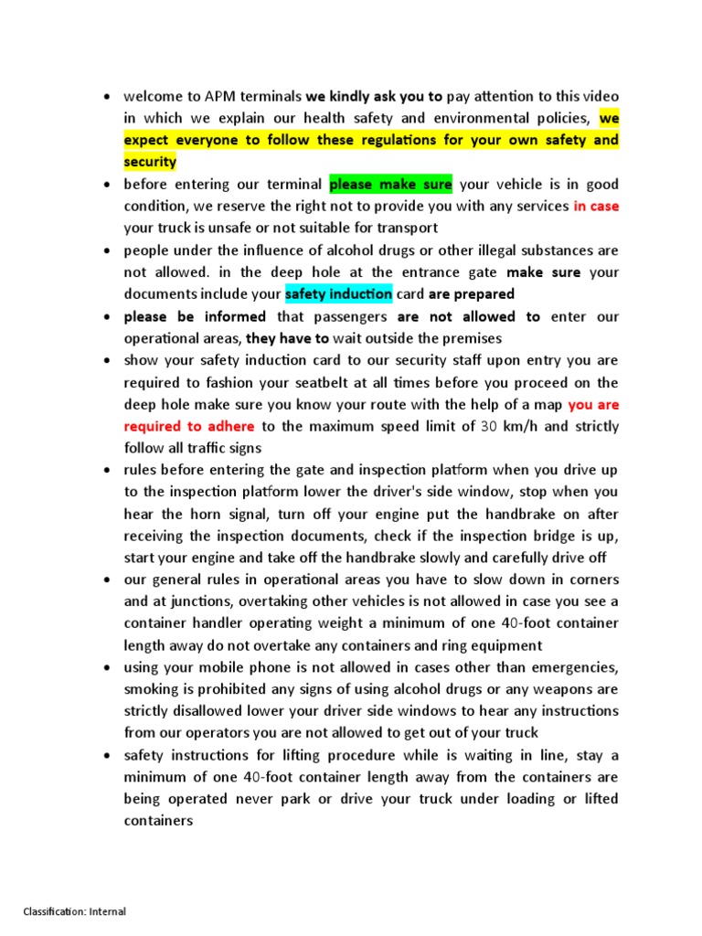 Safety Induction For Drivers | PDF