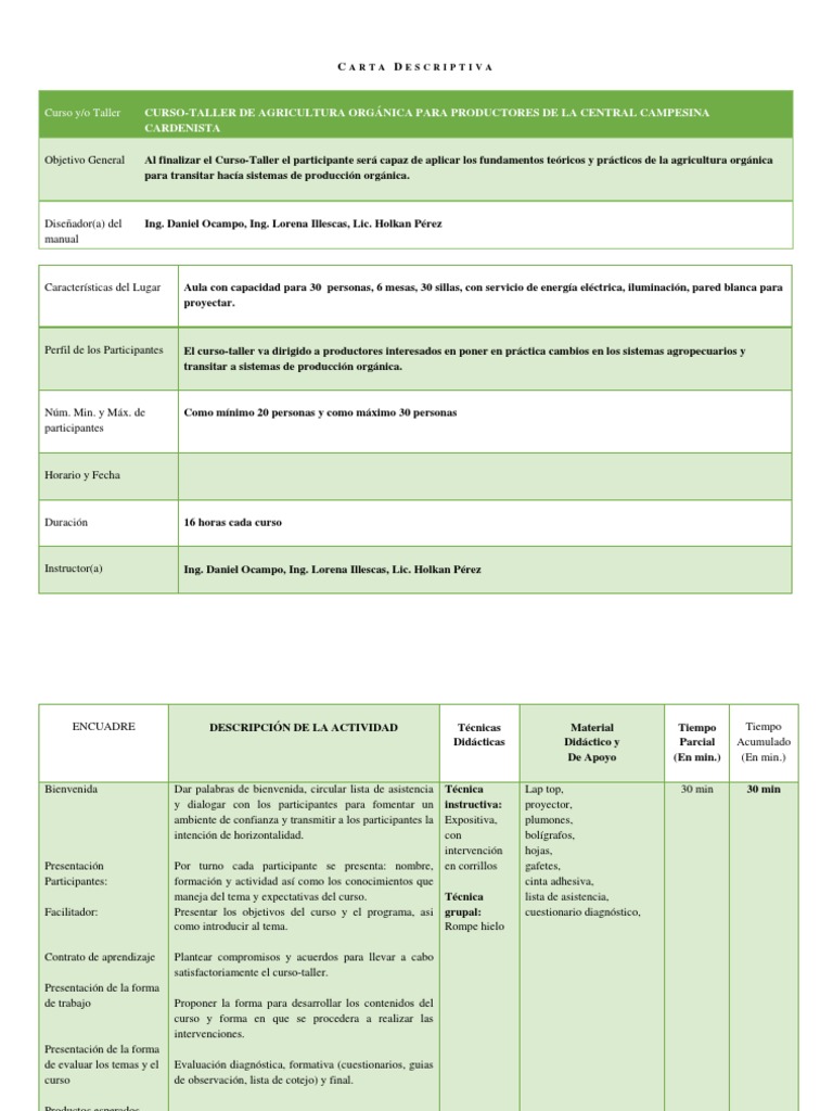 Carta Descriptiva Final-1 | PDF