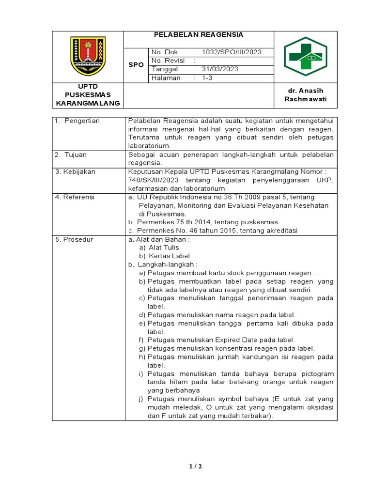 Pelabelan Reagensia | PDF