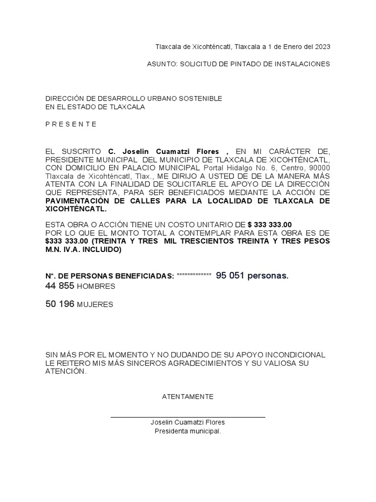 Solicitud Pavimentacion | PDF