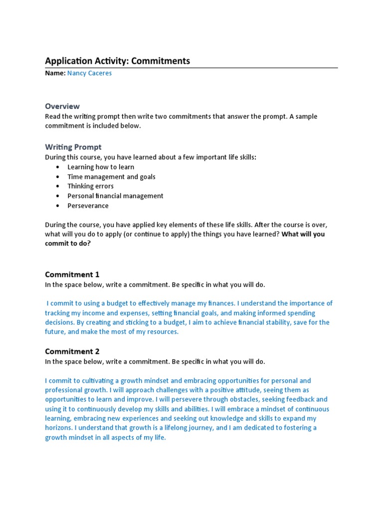 pc101 Applicationactivity Commitmentstatements Template | PDF