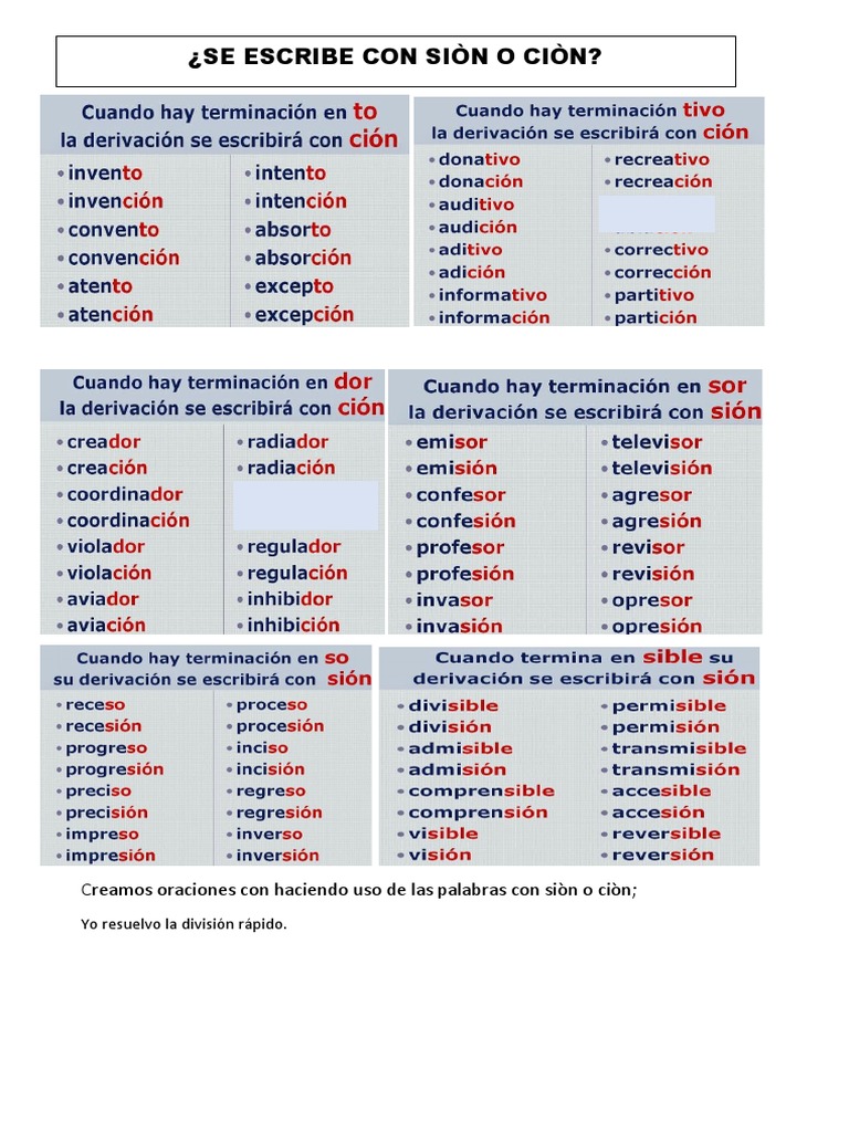 Palabras Con Siòn - Ciòn | PDF