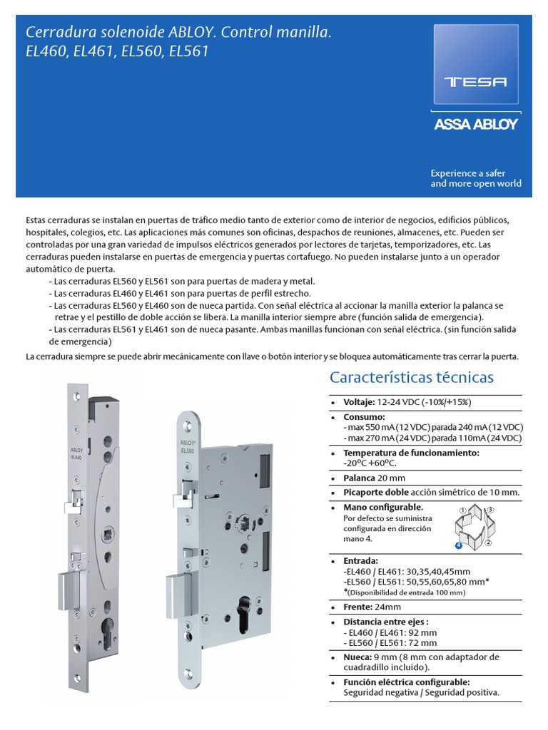 ABLOY EL460 Ficha Técnica 1 | PDF | Bienes manufacturados | Componentes