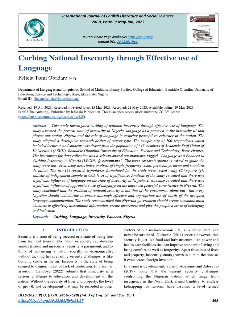 Curbing National Insecurity Through Effective Use of Language | PDF ...
