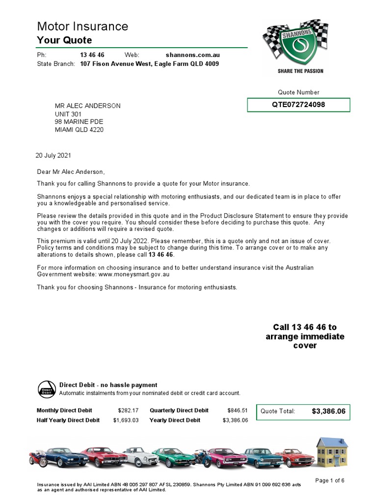 Motor Insurance Quote Details | PDF | Insurance | Vehicle Insurance