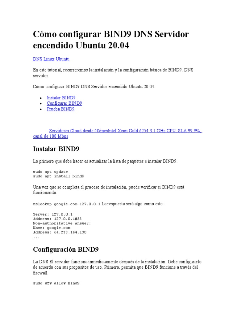 01 - Instalación y configuración de BIND9 | PDF | sistema de nombres de ...