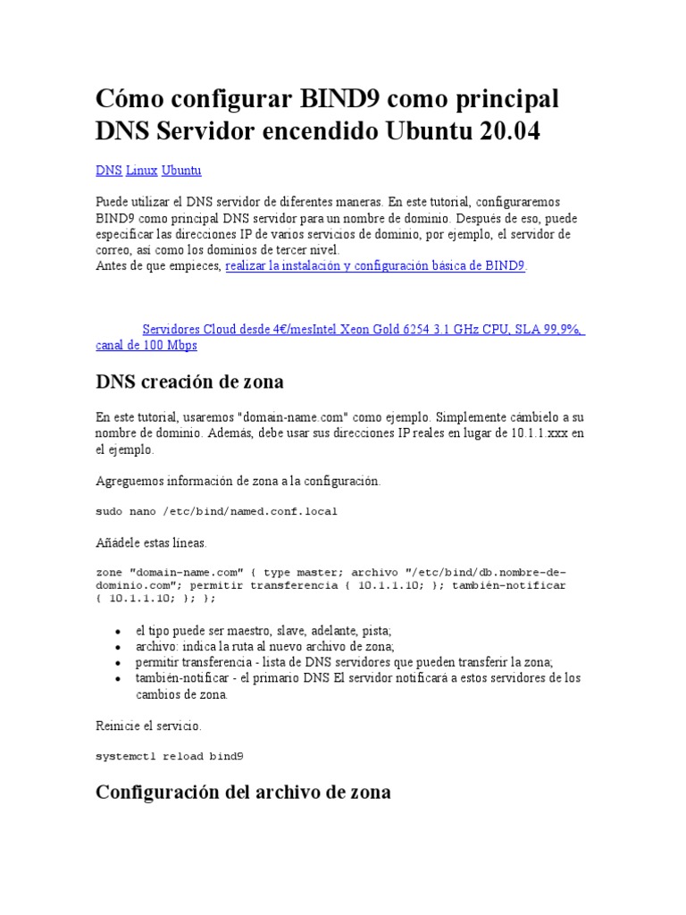 02 - Como Configurar BIND9 Como DNS Principal | PDF | sistema de nombres de dominio ...