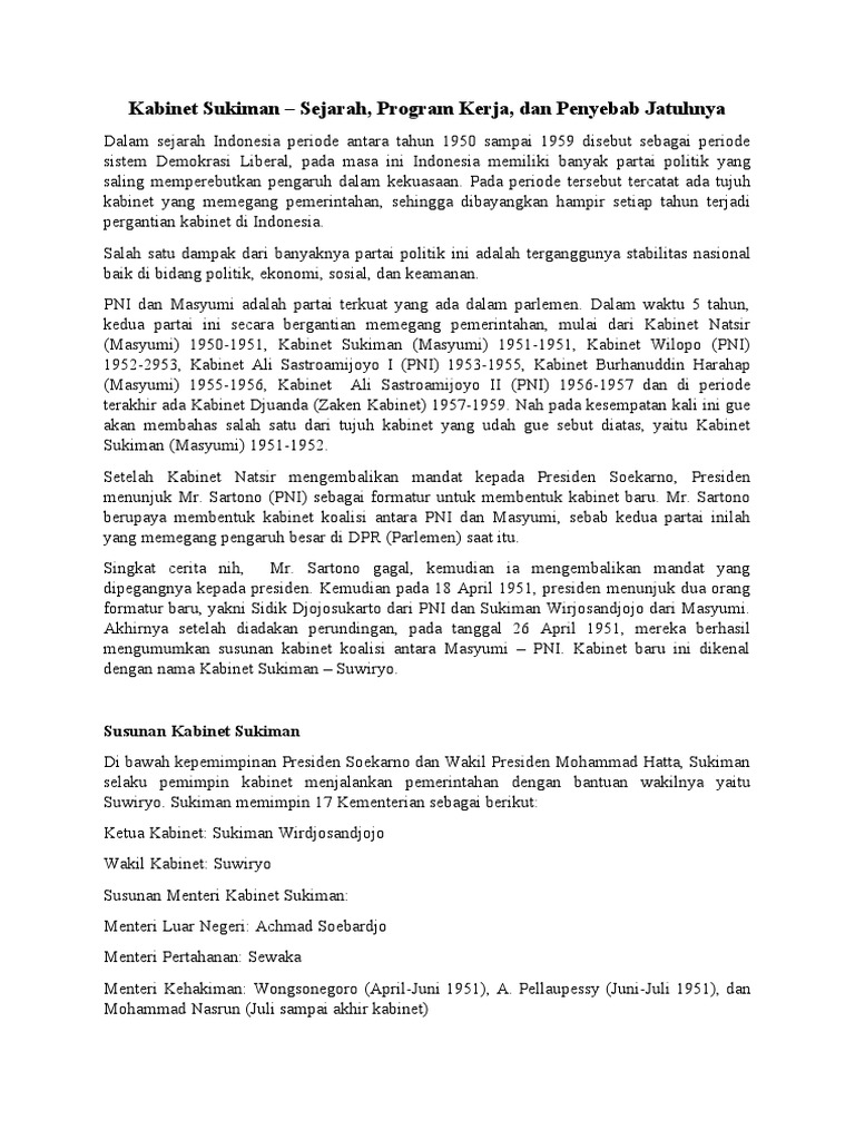 Kabinet Sukiman: Sejarah dan Prestasi | PDF | Politik