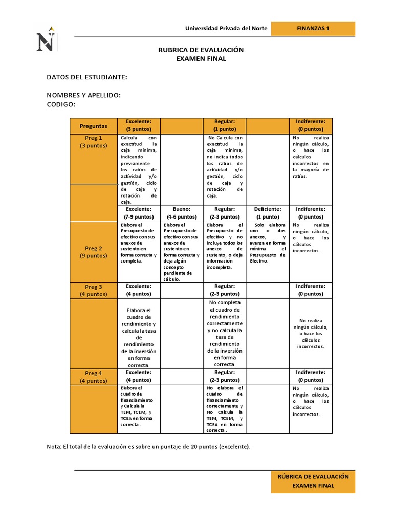 Rúbrica de Evaluación - Examen Final | PDF | Presupuesto | Economias