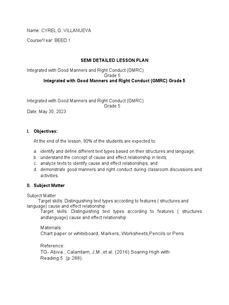 cYREL GMRC - SEMI DETAILED LP 1 | PDF | Human Communication | Behavior ...