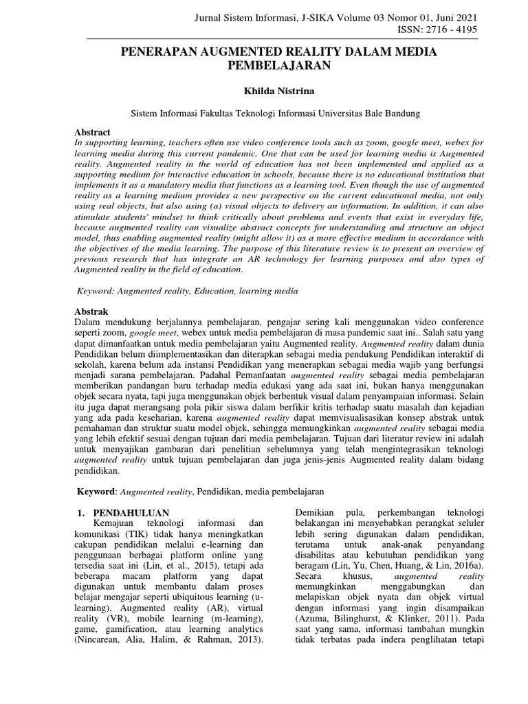 Penerapan Augmented Reality Dalam Media Pembelajaran | PDF