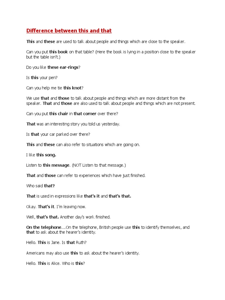 Difference Between This and That | PDF | Language Arts & Discipline