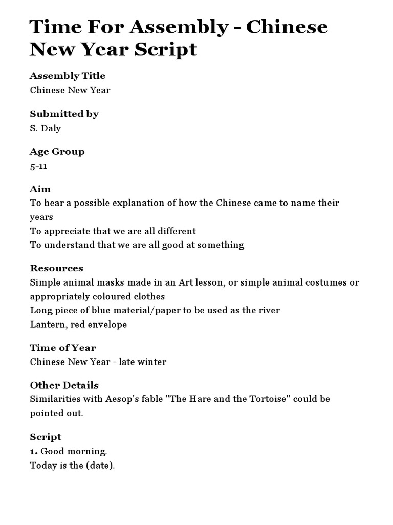 Time For Assembly - Chinese New Year Script | PDF
