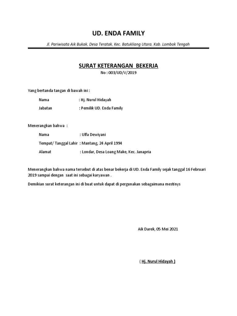 Keterangan Ulfa | PDF