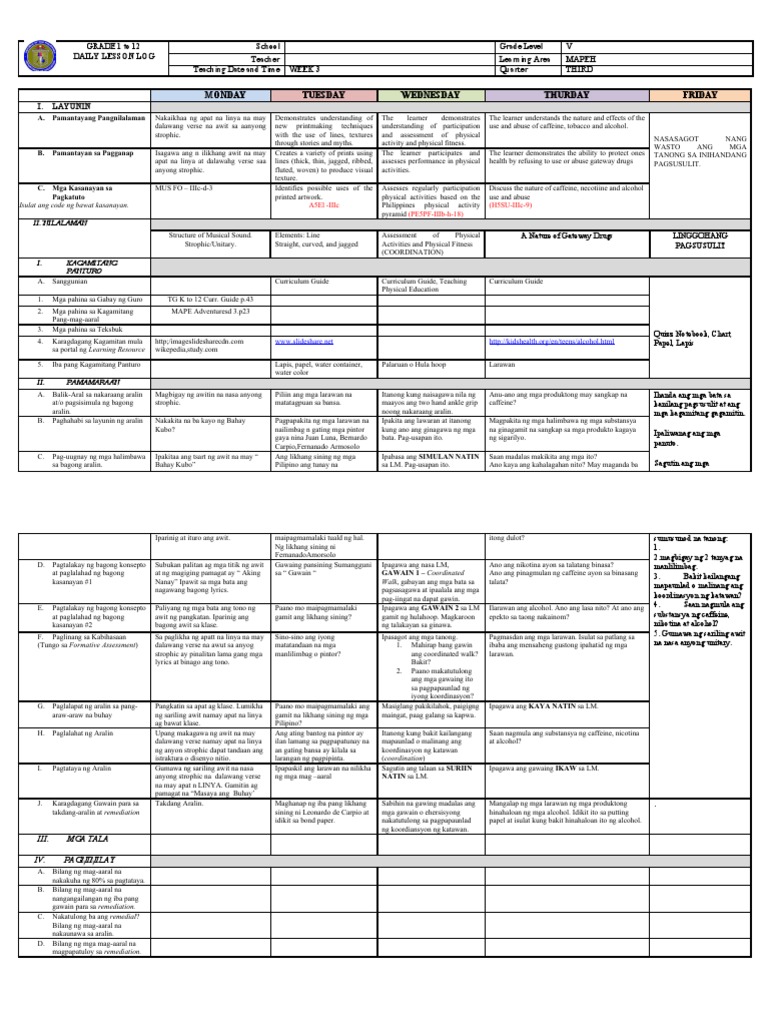 Grade 5 Dll Mapeh 5 q3 Week 3 | PDF