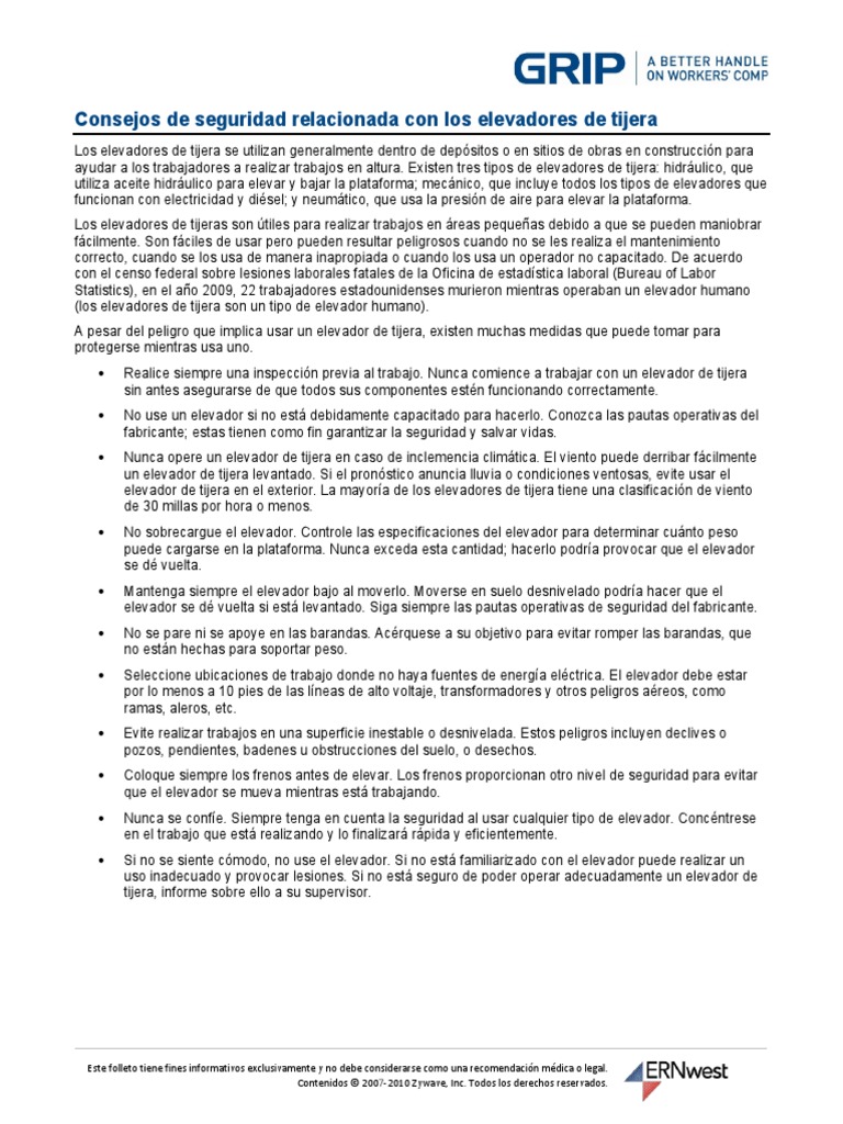 Scissor Lift Safety Tips - ESP - 1116 | PDF