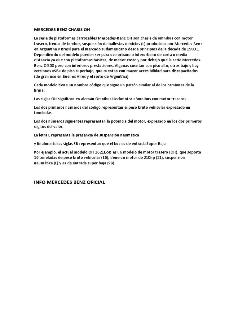 Chasis Mercedes-Benz OH: Características y Usos | PDF
