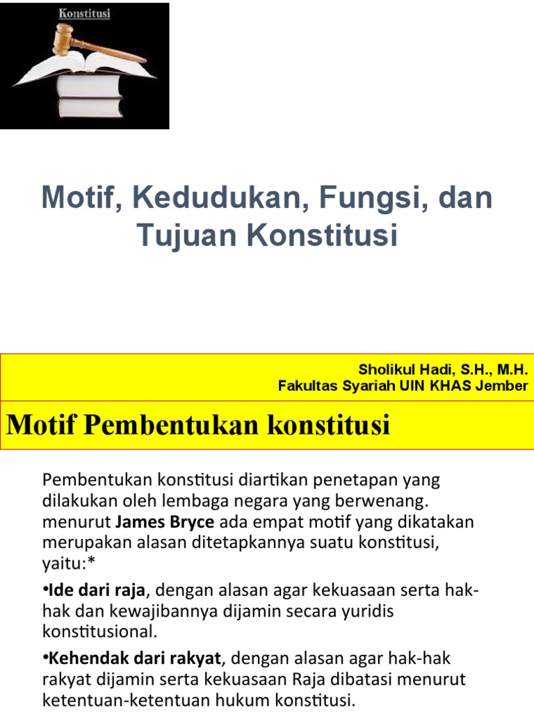 Motif, Kedudukan, Fungsi, Dan Tujuan Konstitusi | PDF