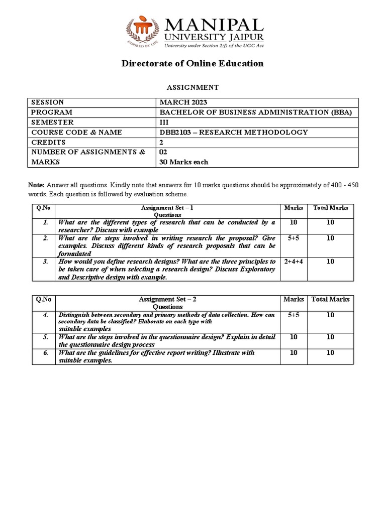Assignment DBB2103 BBA 3 Set-1 and 2 March 2023 | PDF