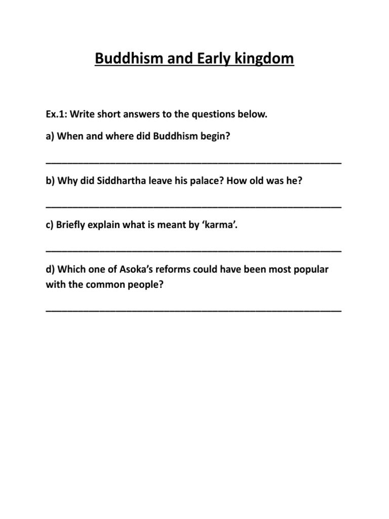 Buddhism and Early Kingdom - Worksheet | PDF