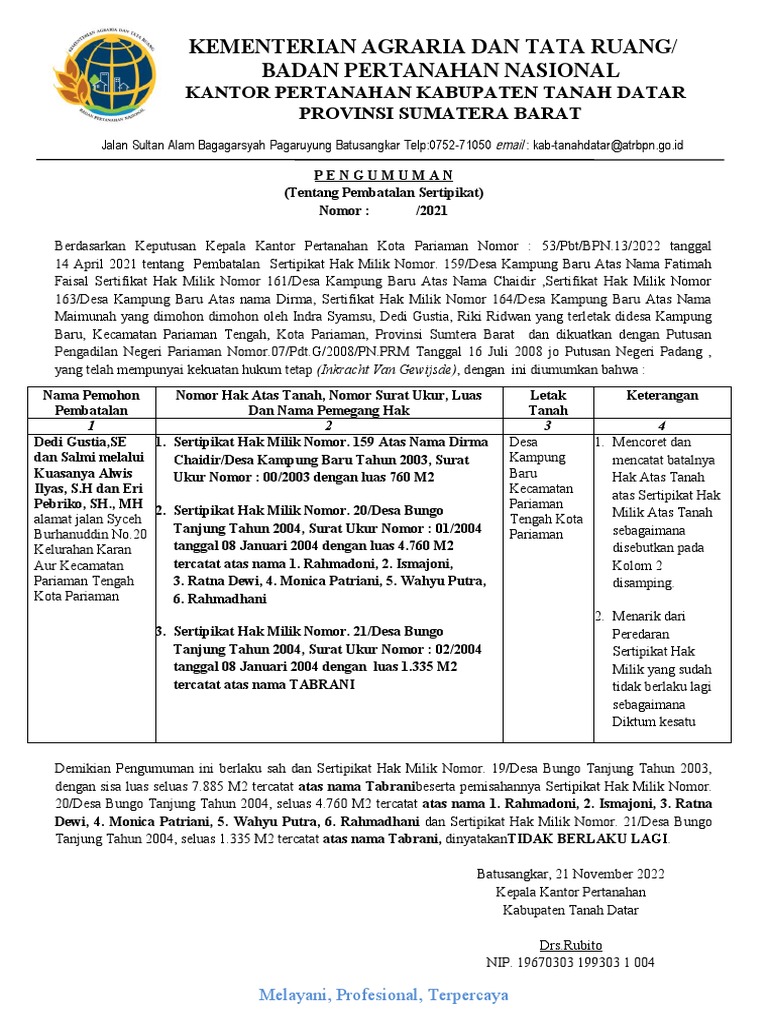 Pengumuman Pembatalan | PDF